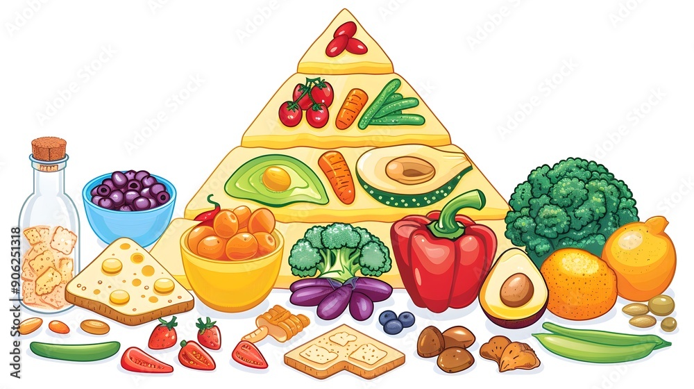 Colorful Food Pyramid Illustration for Healthy Eating Habits ...