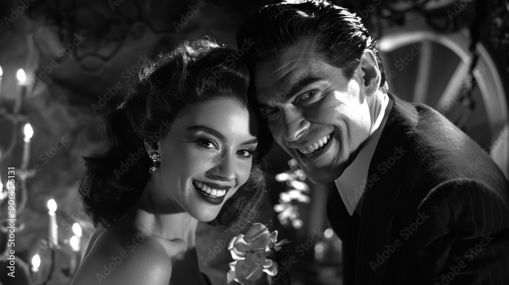 Horror movie couple inspired image. Manic laughter, wide eyed and dark ...