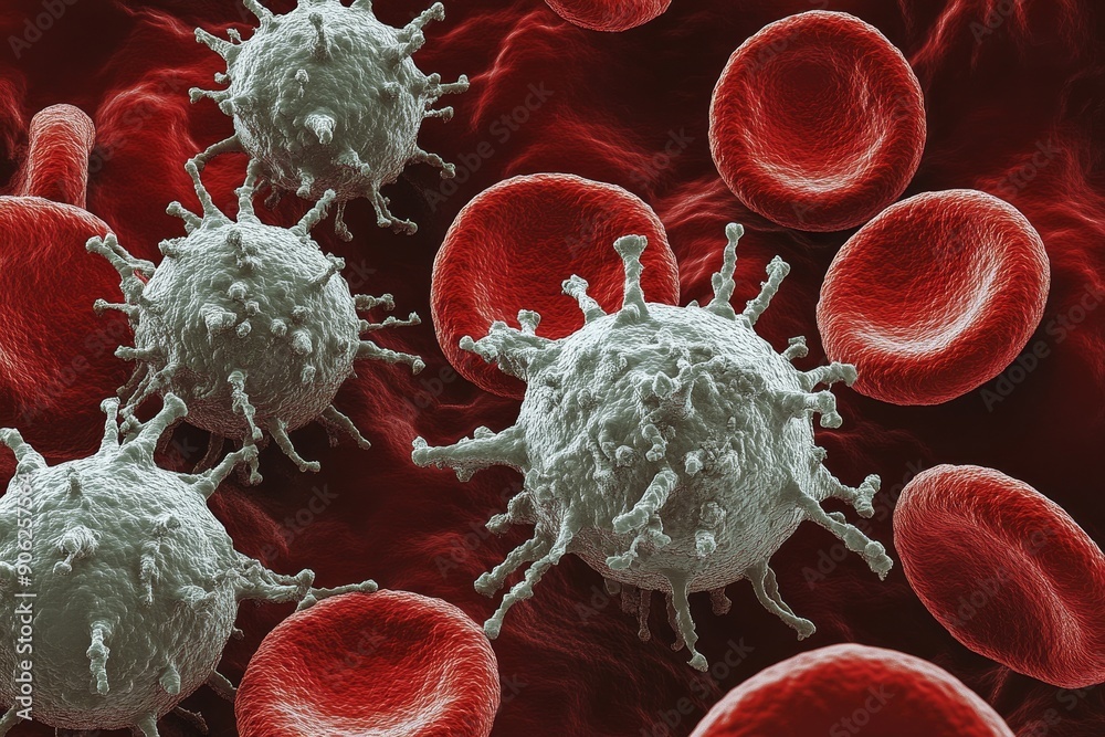 Detailed view of white blood cells attacking a pathogen, illustrating ...