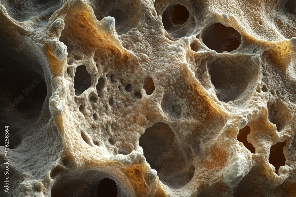 Detailed view of an osteoclast resorbing bone tissue, highlighting the ...