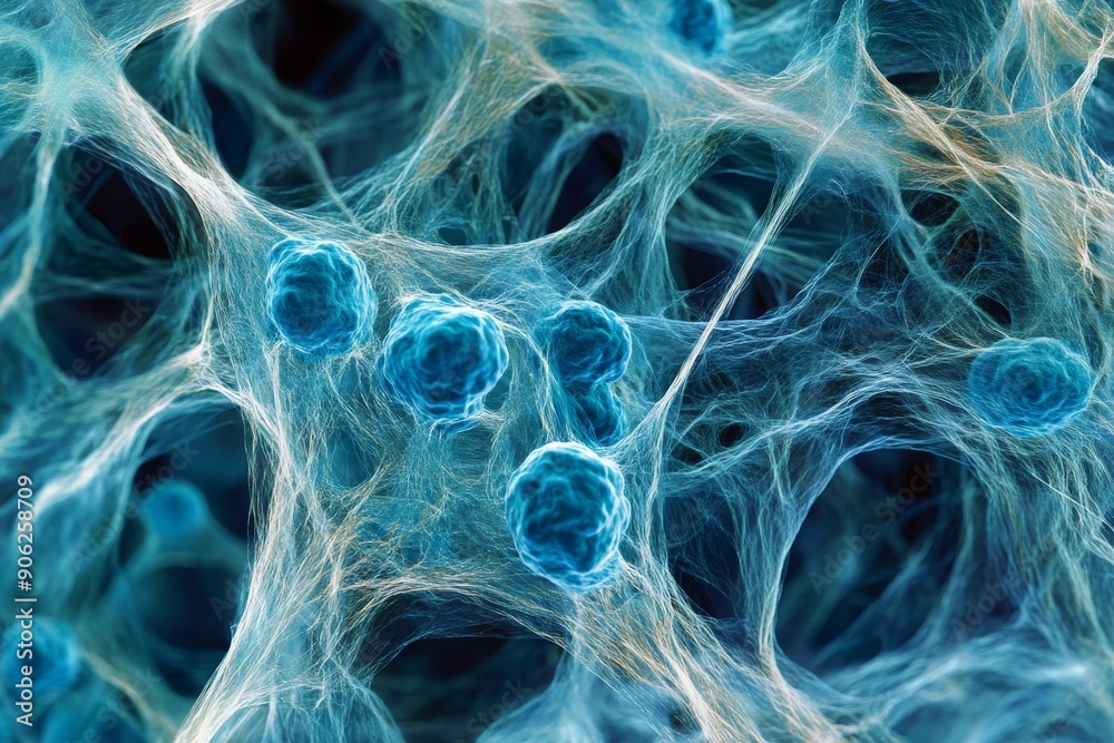 Macro view of fibroblasts producing collagen fibers, essential for ...