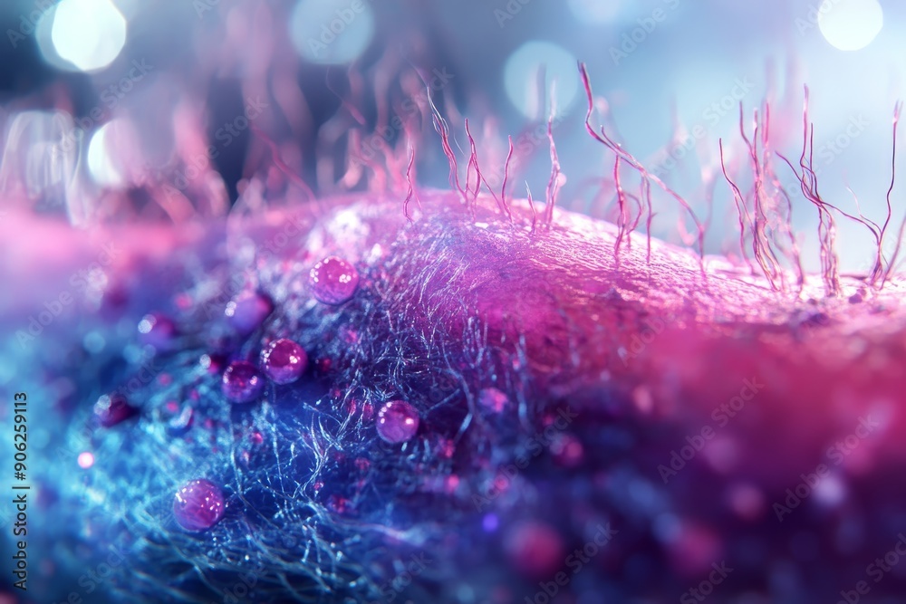 Detailed visualization of a hair follicle in the growth phase, focusing ...