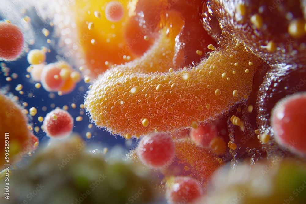 Visualization of the enzymatic breakdown of food in the stomach, with a ...