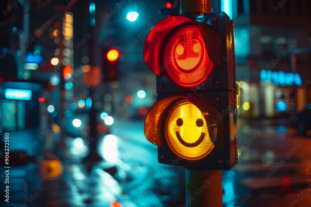 Joyful Urban Nightlife Illuminated by Animated Traffic Lights: A ...