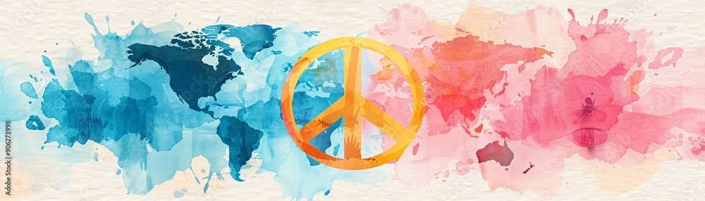 Handdrawn peace sign over a world map, representing worldwide ...