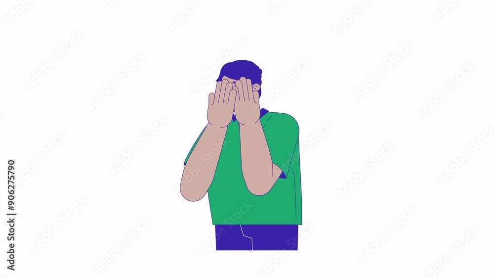 Arab man covering eyes in shock line 2D character animation ...
