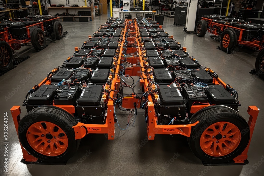 Battery pack cells were arranged in rows on the floor, with each cell ...