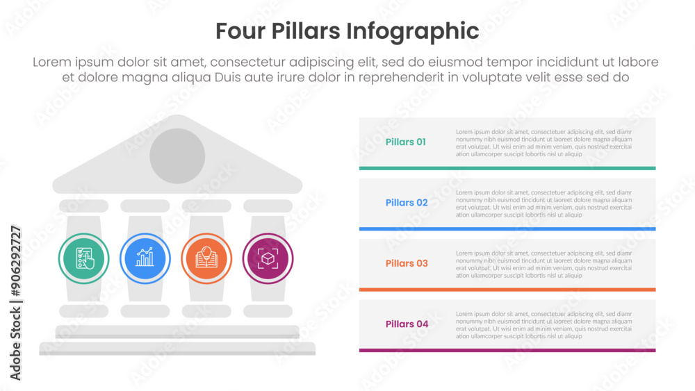 Four pillars framework with ancient classic construction infographic ...