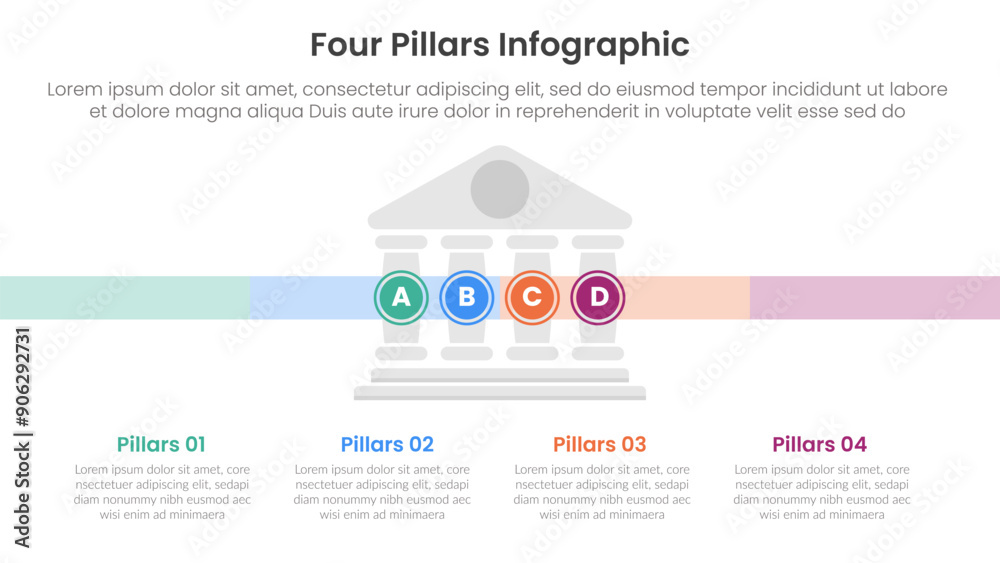 Four pillars framework with ancient classic construction infographic ...