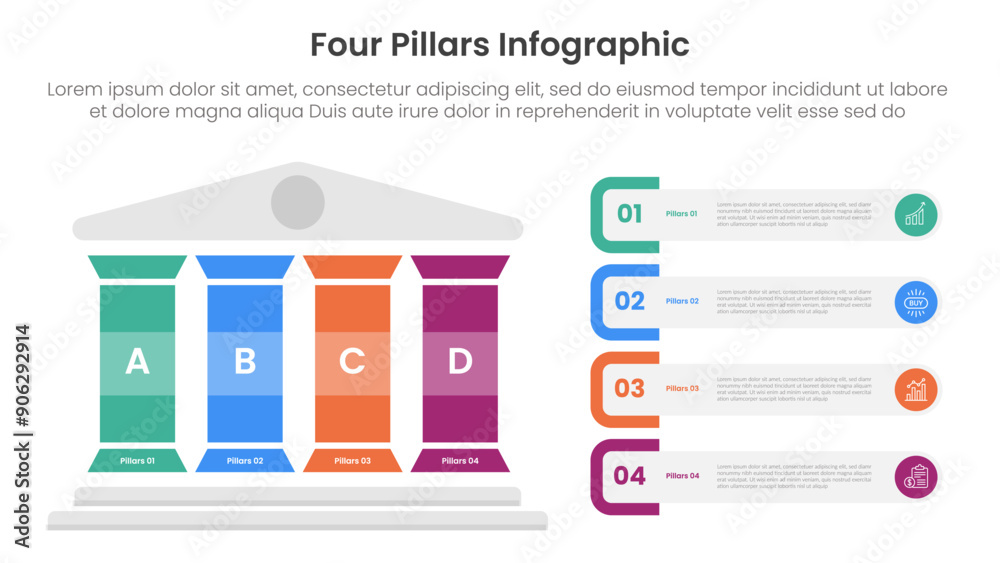 Four pillars framework with ancient classic construction infographic ...