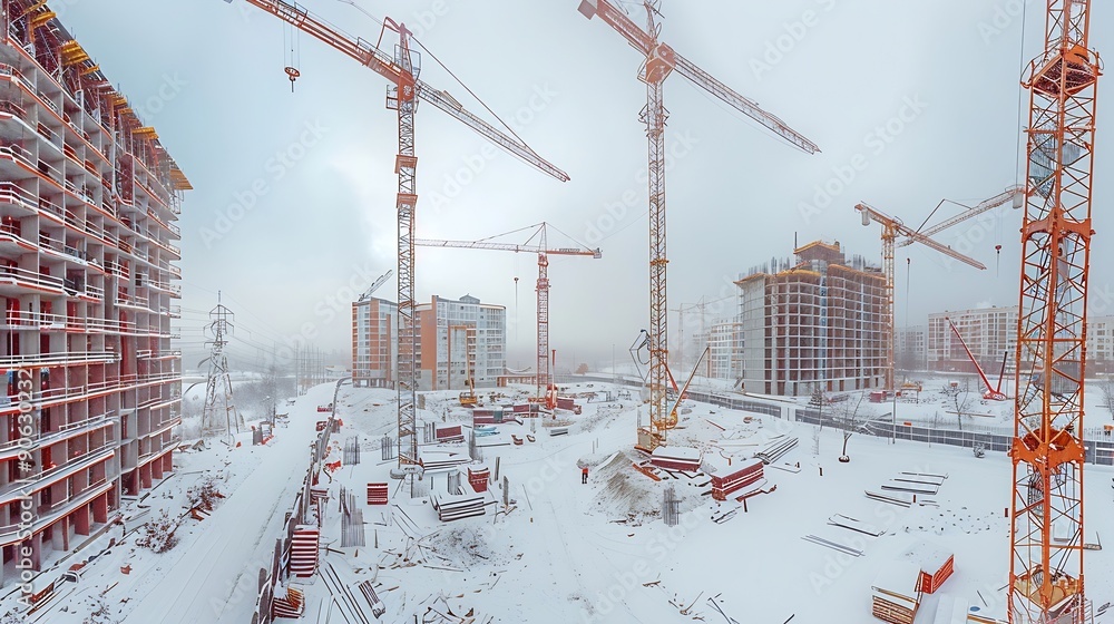 Construction of a new neighborhood Winter Panoramic view of a ...