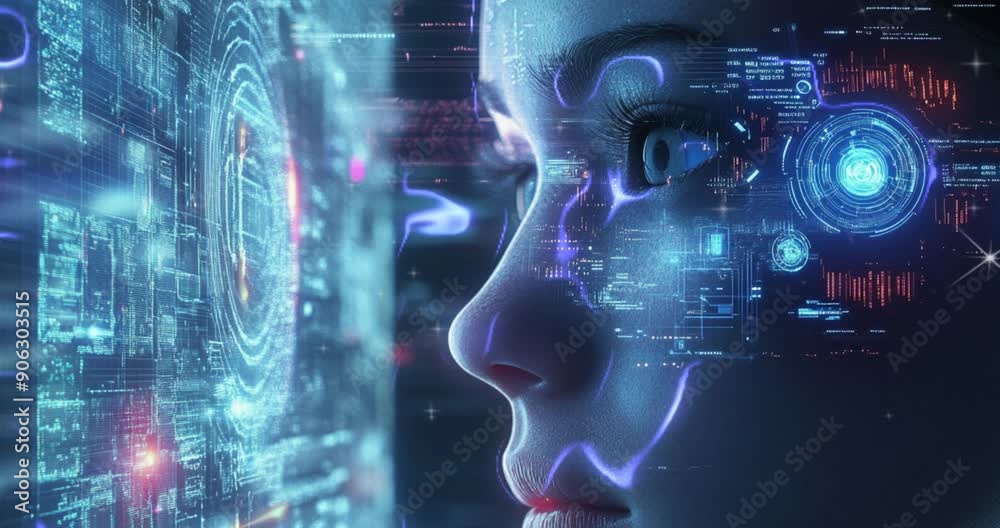 Create a futuristic background featuring a real depiction of AI ...