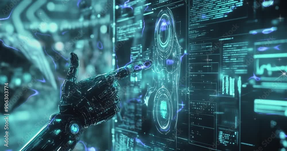 Create a futuristic background featuring a real depiction of AI ...
