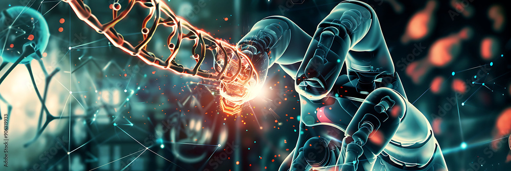 Futuristic medical device scanning a patient's chromosomes in realtime ...