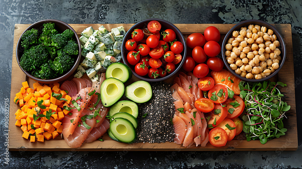 Image of a balanced meal plan featuring a variety of healthy foods ...