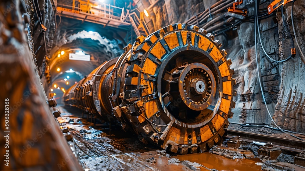 Colorful of cutter head of a Tunnel boring machine TBM look like brick ...