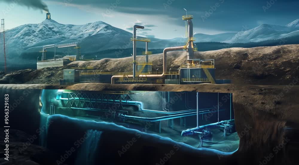 Illustration of a cross-section of an industrial oil refinery with ...