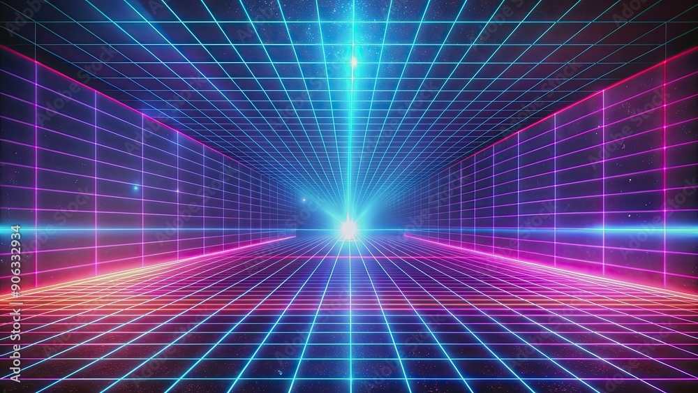 Retro futuristic neon background with abstract laser grid design for ...