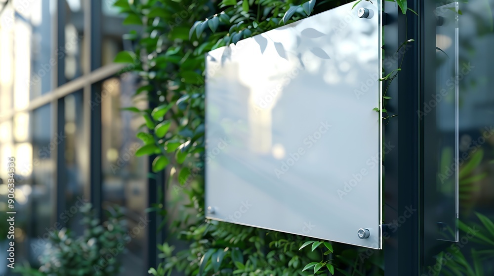 Transparent glass sign plate on wall mockup Template of a blank ...