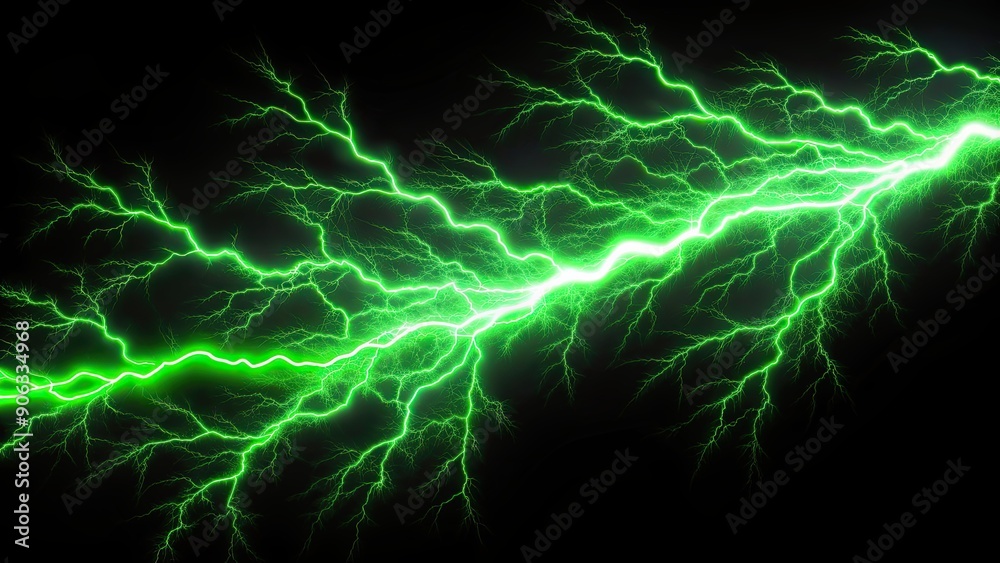 Green lightning strikes on a black background, green, lightning ...