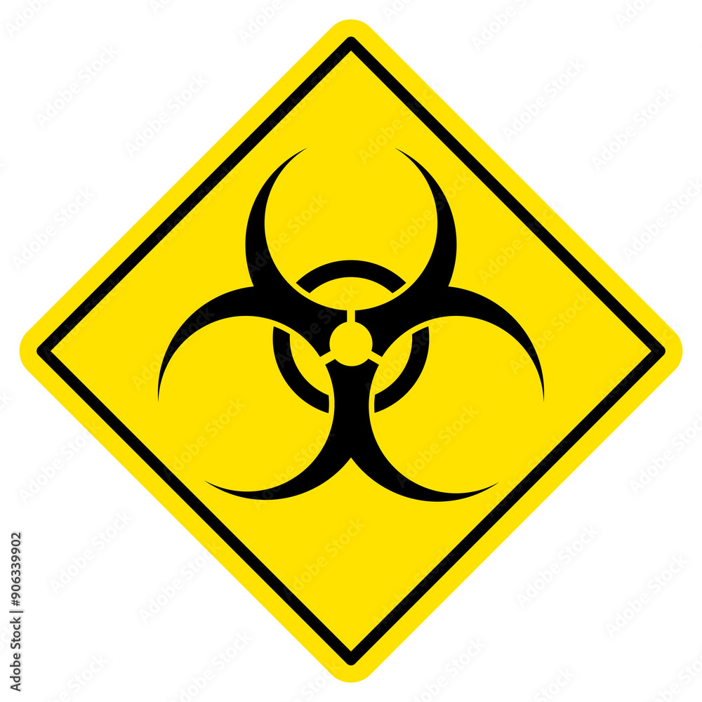 Biohazard warning sign or symbol, caused by biological microorganisms ...