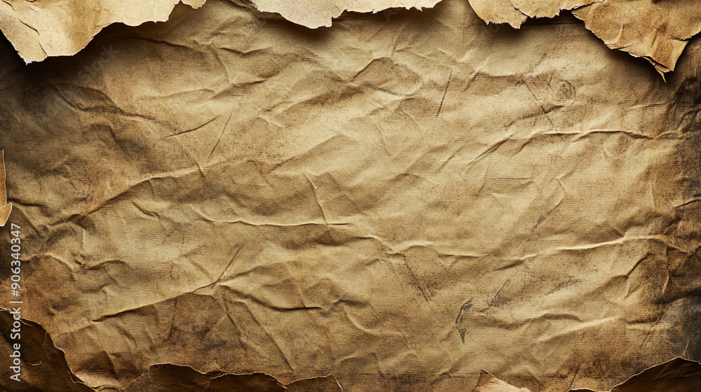 An old parchment texture with deep creases, darkened edges, and light ...