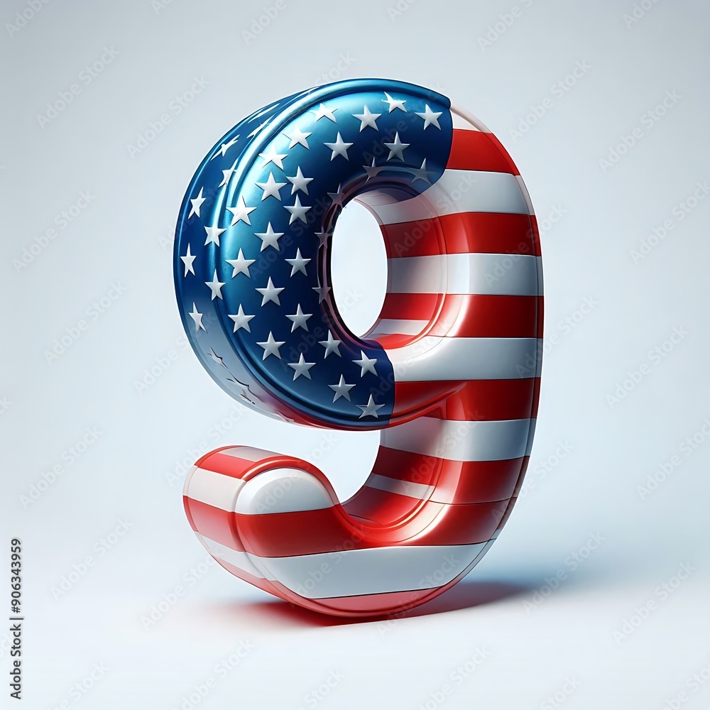 The number nine is made up of American flags and stars. The number nine ...