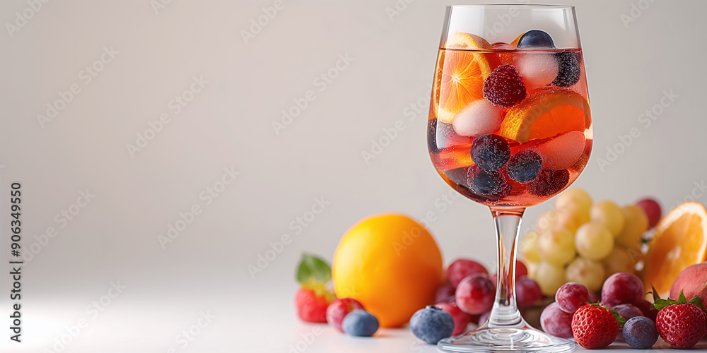 Glass of sangria with fruits on a plain white background. Image ...