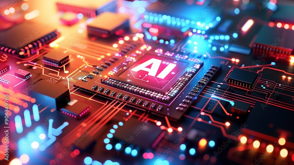 AI Concept and AI Chip Motherboard, Controlling Technological Tools, Intelligent Robots ...