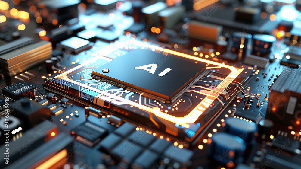 AI Concept and AI Chip Motherboard, Controlling Technological Tools ...