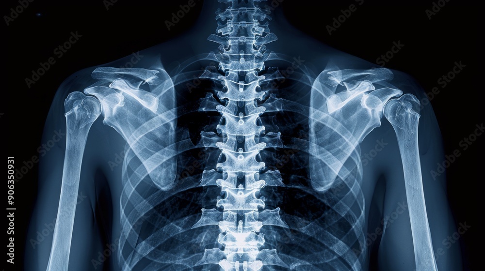 X-Ray Image of Human Thoracic Skeleton Featuring Spine and Shoulder ...
