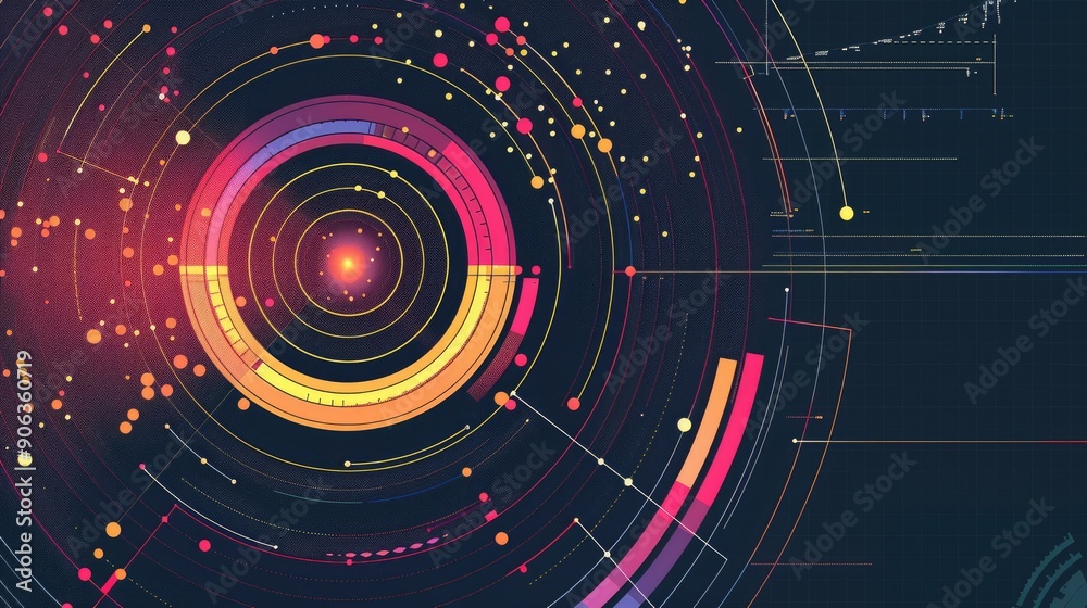 An infographic featuring a radial chart with multiple data layers ...