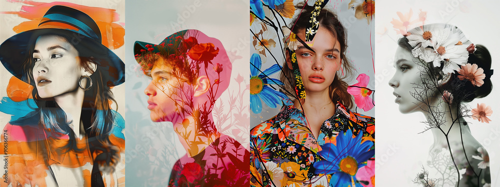 Explore modern double exposure portraits that artfully blend floral and ...