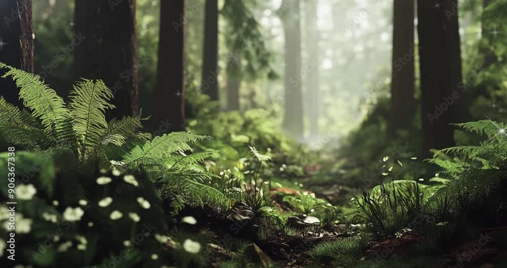 Design a serene background with a real forest scene, showcasing lush ...