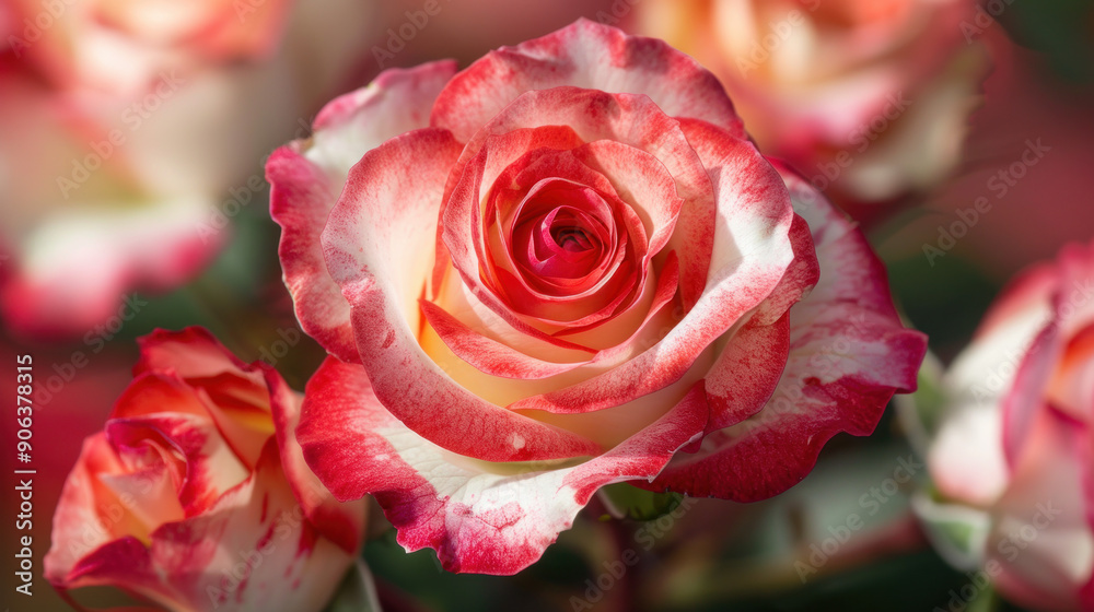 Capture the Athena rose from the front, up close. Its pink and white ...