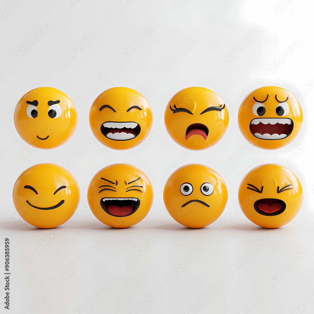 set of smileys with emotions, set of variety of yellow emoji faces with ...