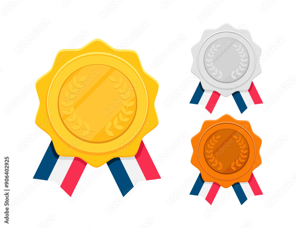 Gold, silver, bronze medals flat design illustration. Champions medals ...