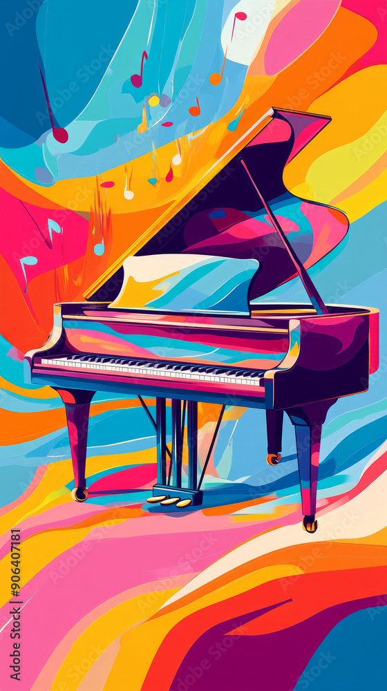 Pop art 60s psychedelic colorful trippy retro style image of concert ...