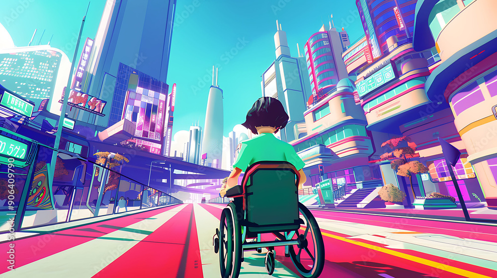 Photo & Art Print Disabled person in a wheelchair navigating a fully ...