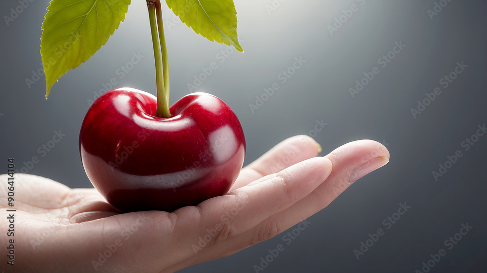 perfectly ripe cherry being held between two fingers, with the fruit's ...