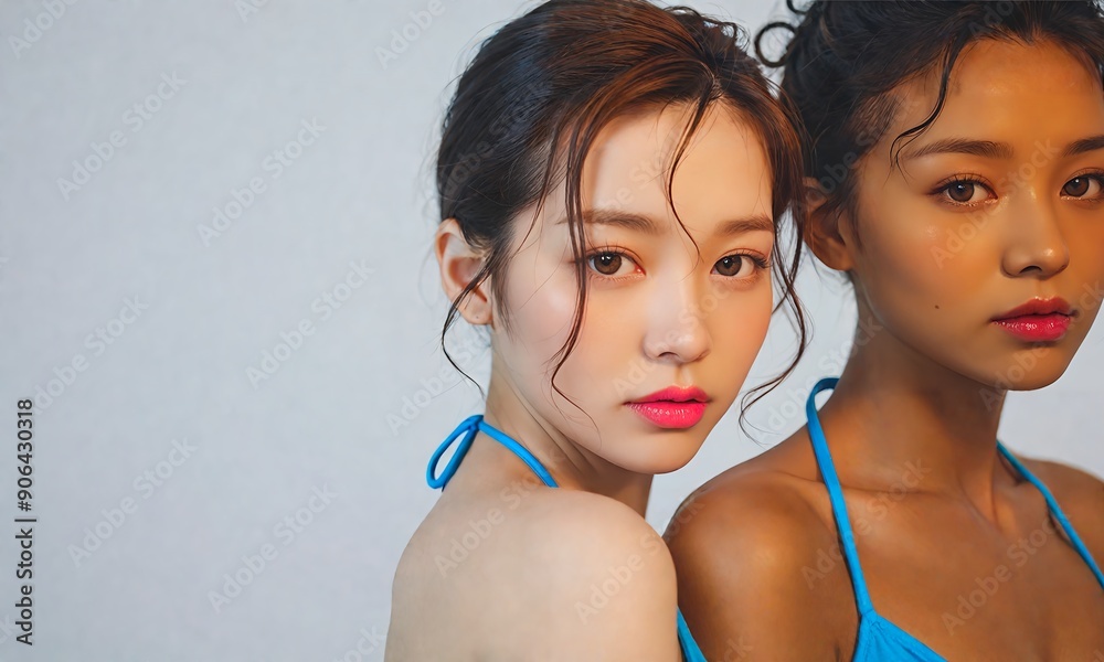 Intimate beach portrait- Asian women in swimwear. KPOP, Japanese idol ...