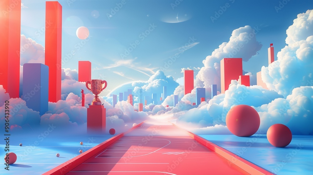 3D cartoon style mobile background in red-blue color scheme Stock Photo ...