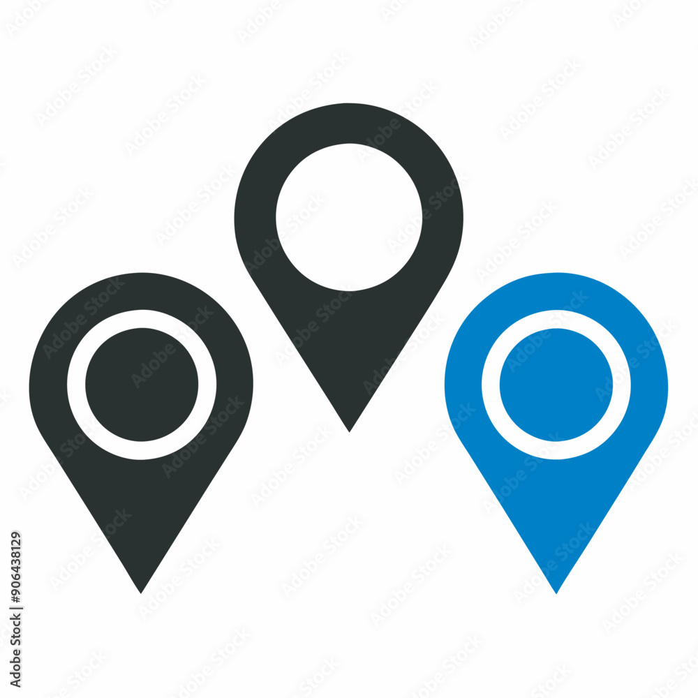 Simple map location pins vector icons. Includes black and blue pin ...