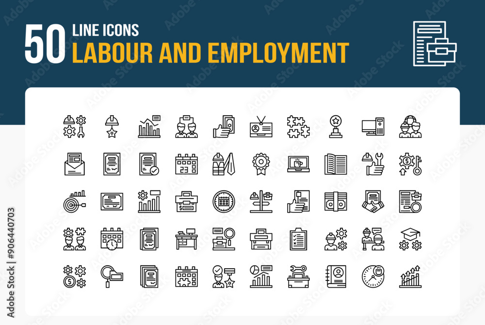 Set of 50 Labour And Employment icons related to Gear, Star, Growth ...