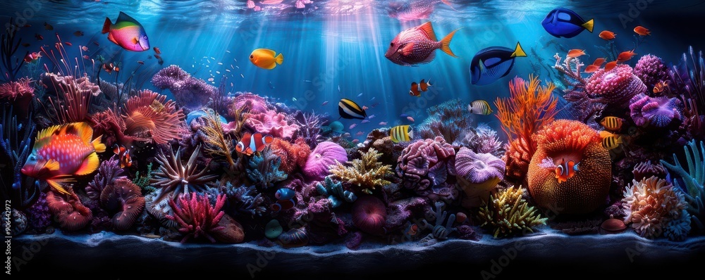 Marine ecosystem featuring coral reefs and diverse marine life, Realism ...