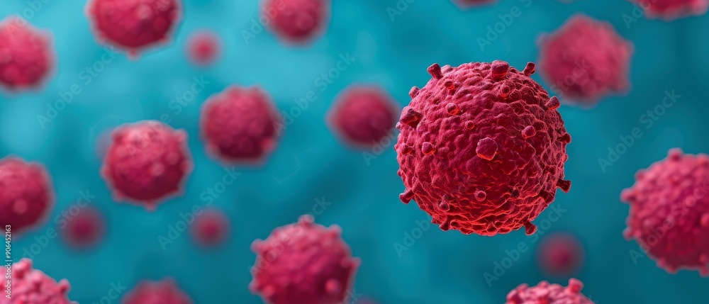 3d ing of rcancer cells floating in blue background, representing ...