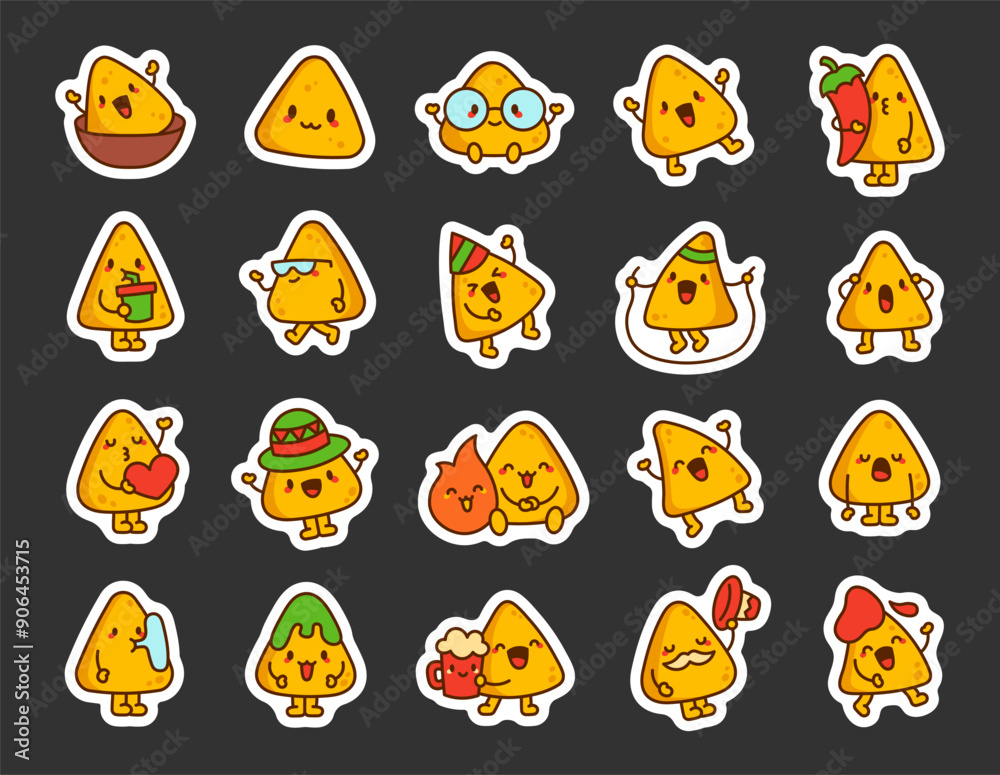 Cute kawaii nachos character. Sticker Bookmark. Funny cartoon food ...
