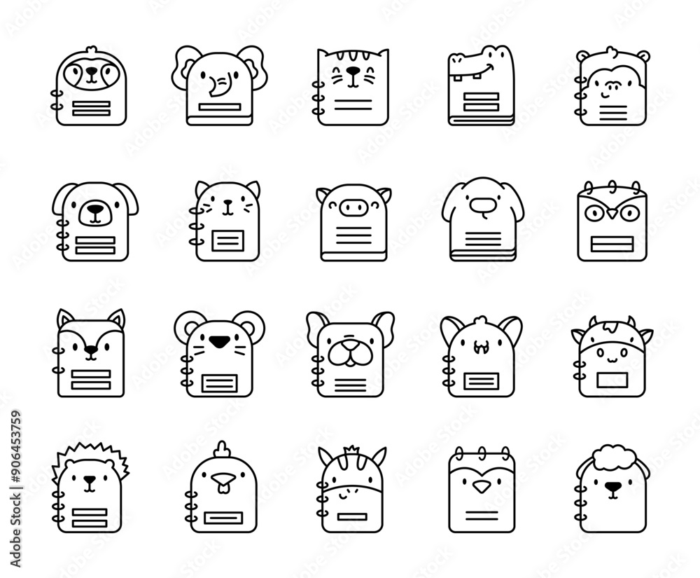 Cute animals on notebook covers. Coloring Page. Back to school. Hand ...