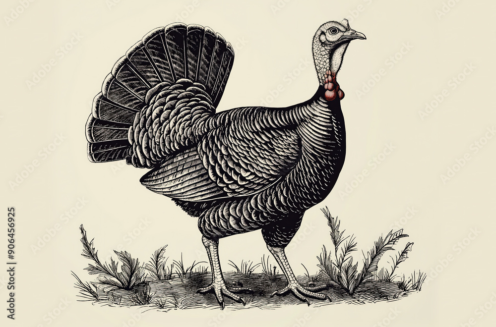 Turkey, sketch. Vintage retro print, turkey sketch ink pencil style ...