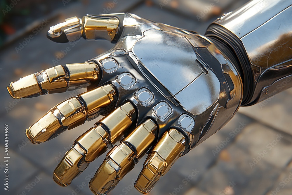 Gold robotic hand displaying high technology and luxury a symbol of the ...